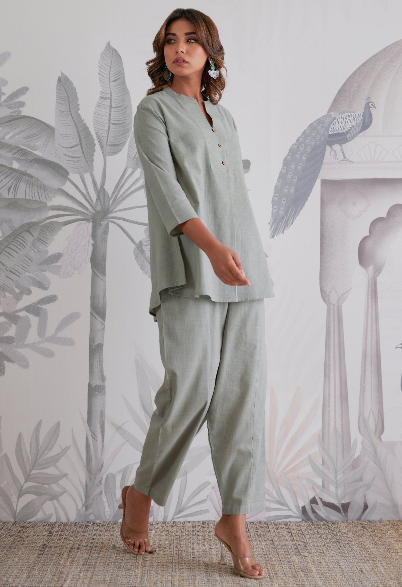 Cotton Slub Solid Gray Coord Set