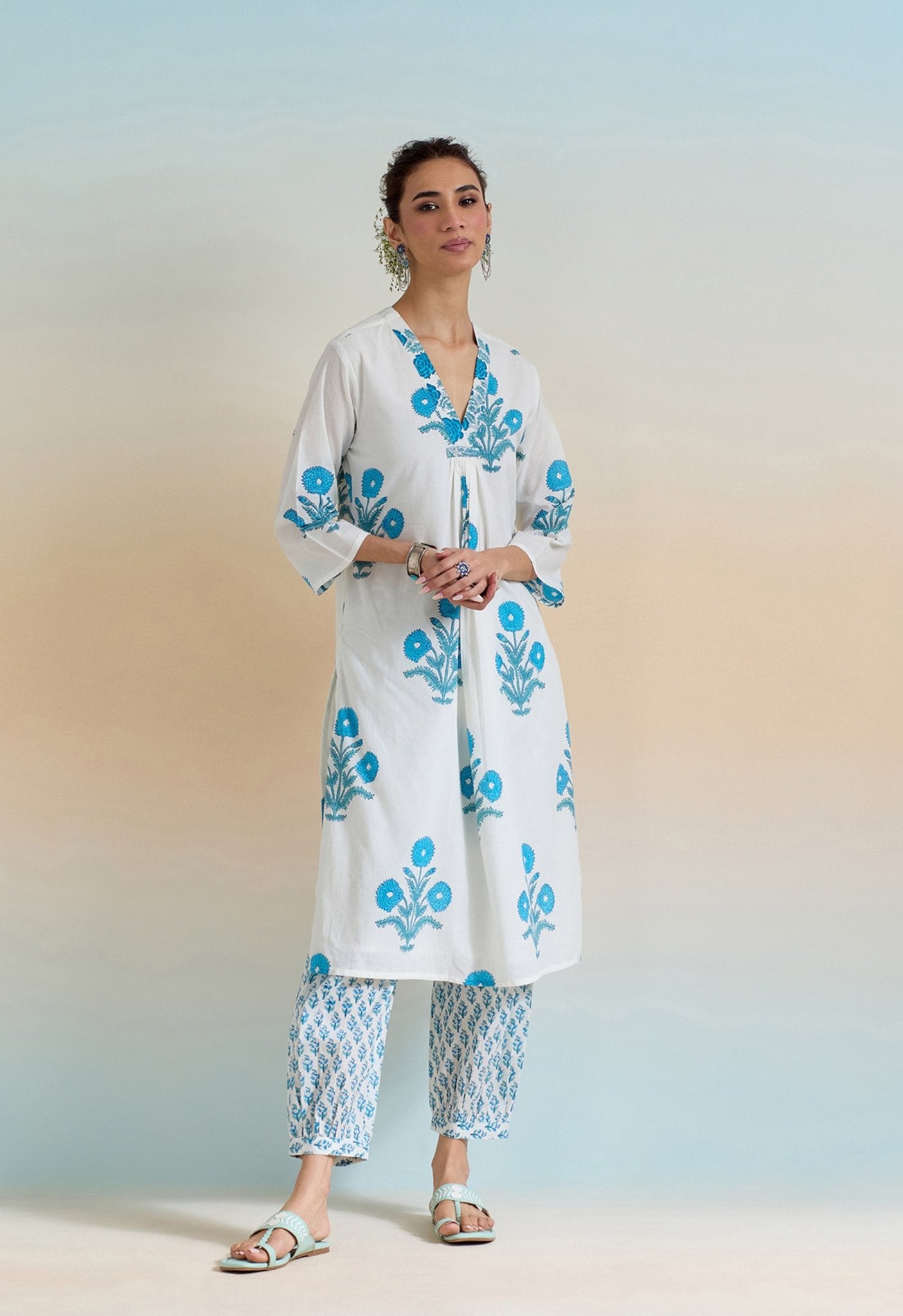 WHITE HAND BLOCK PRINTED COORD SET