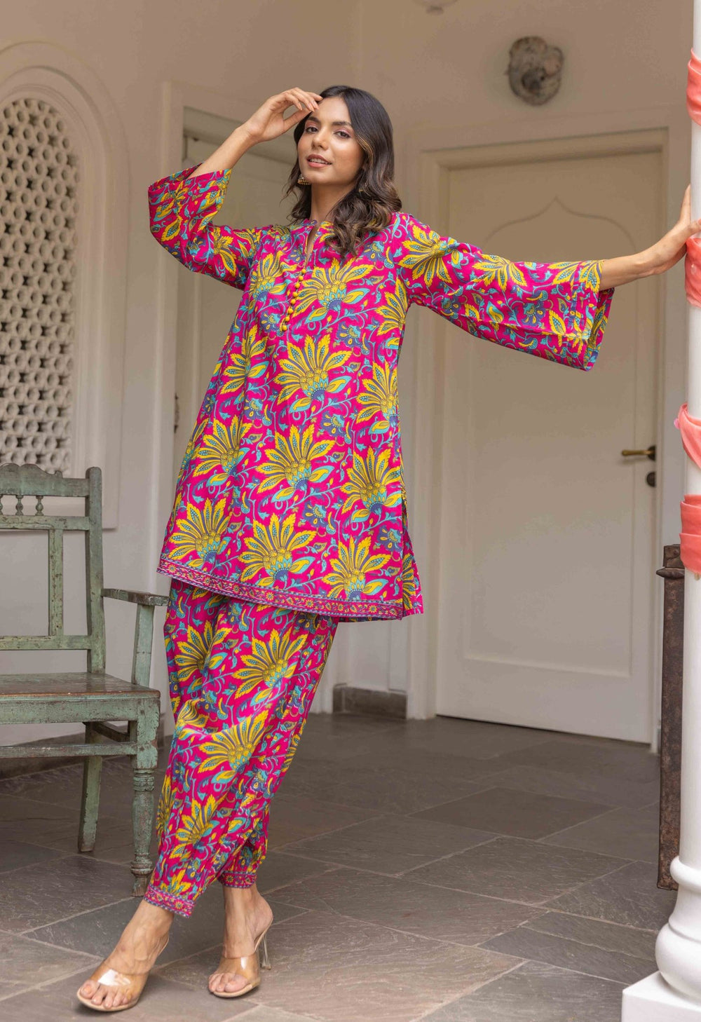 Pink And Yellow Floral Co-ord Set