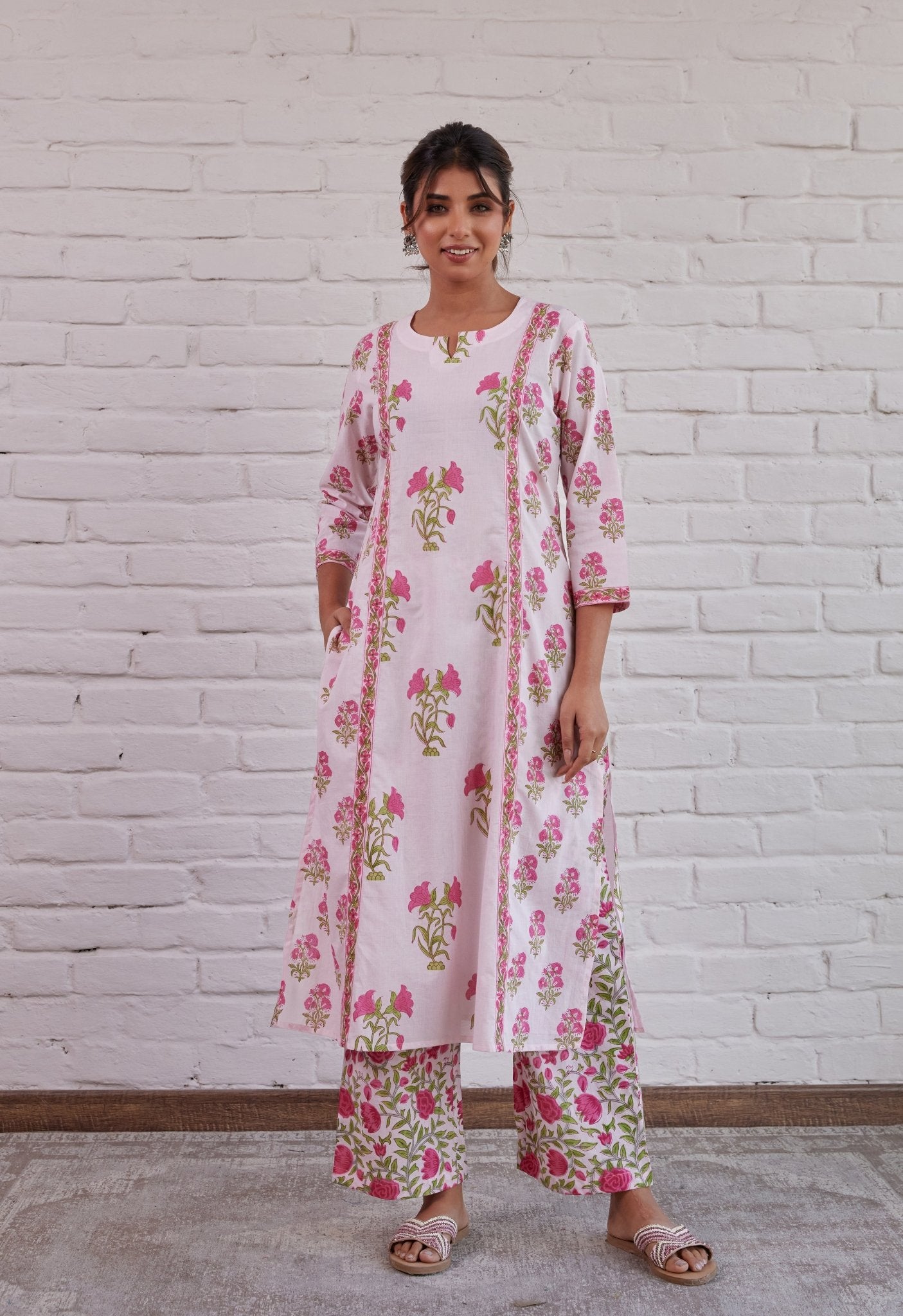 PINK HAND BLOCK PRINTED KURTA WITH PALAZZO